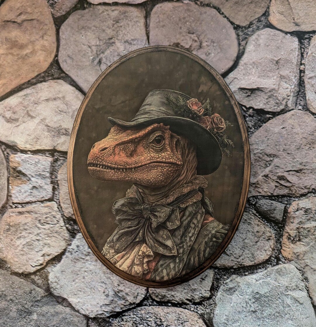Miss T Rex Dinosaur Victorian Wood Portrait - Vintage Style ...