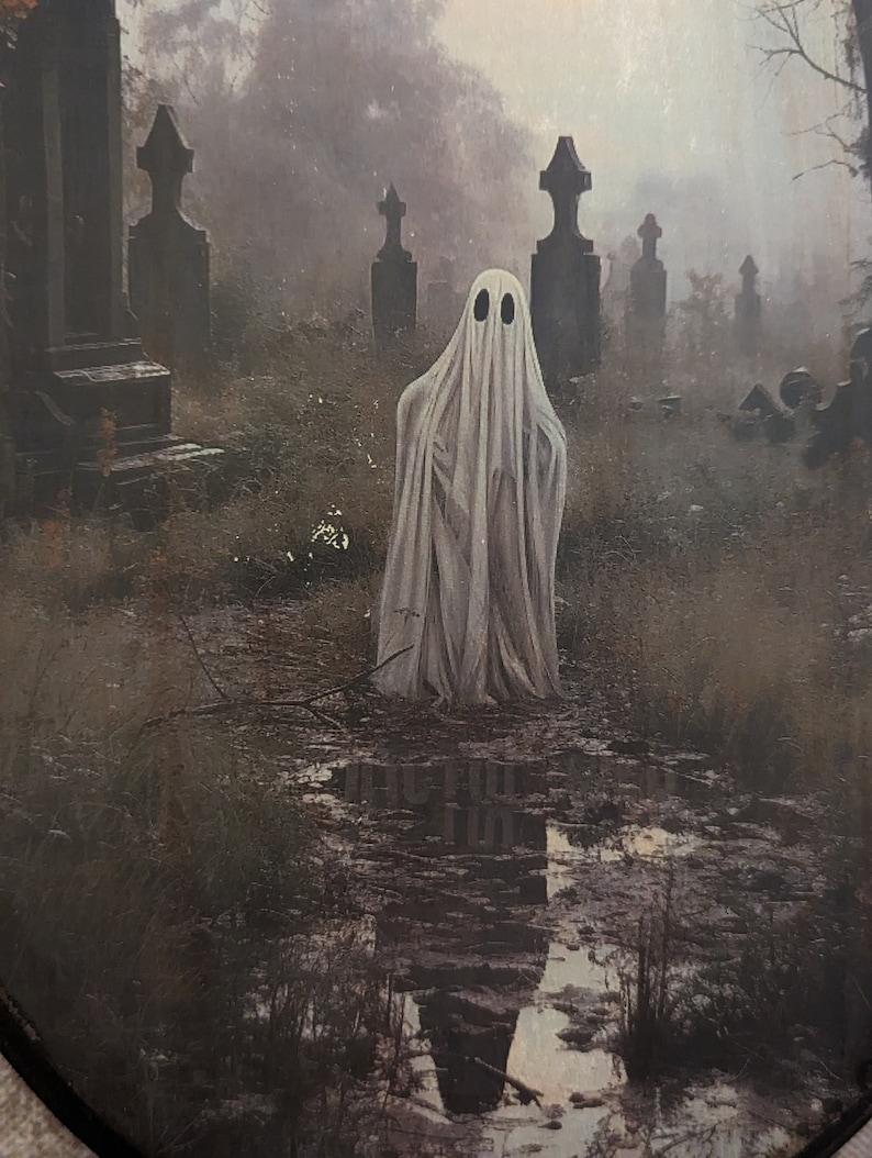 Vintage Ghost in Cemetery - Graveyard Halloween Fall Gothic Wall Art ...