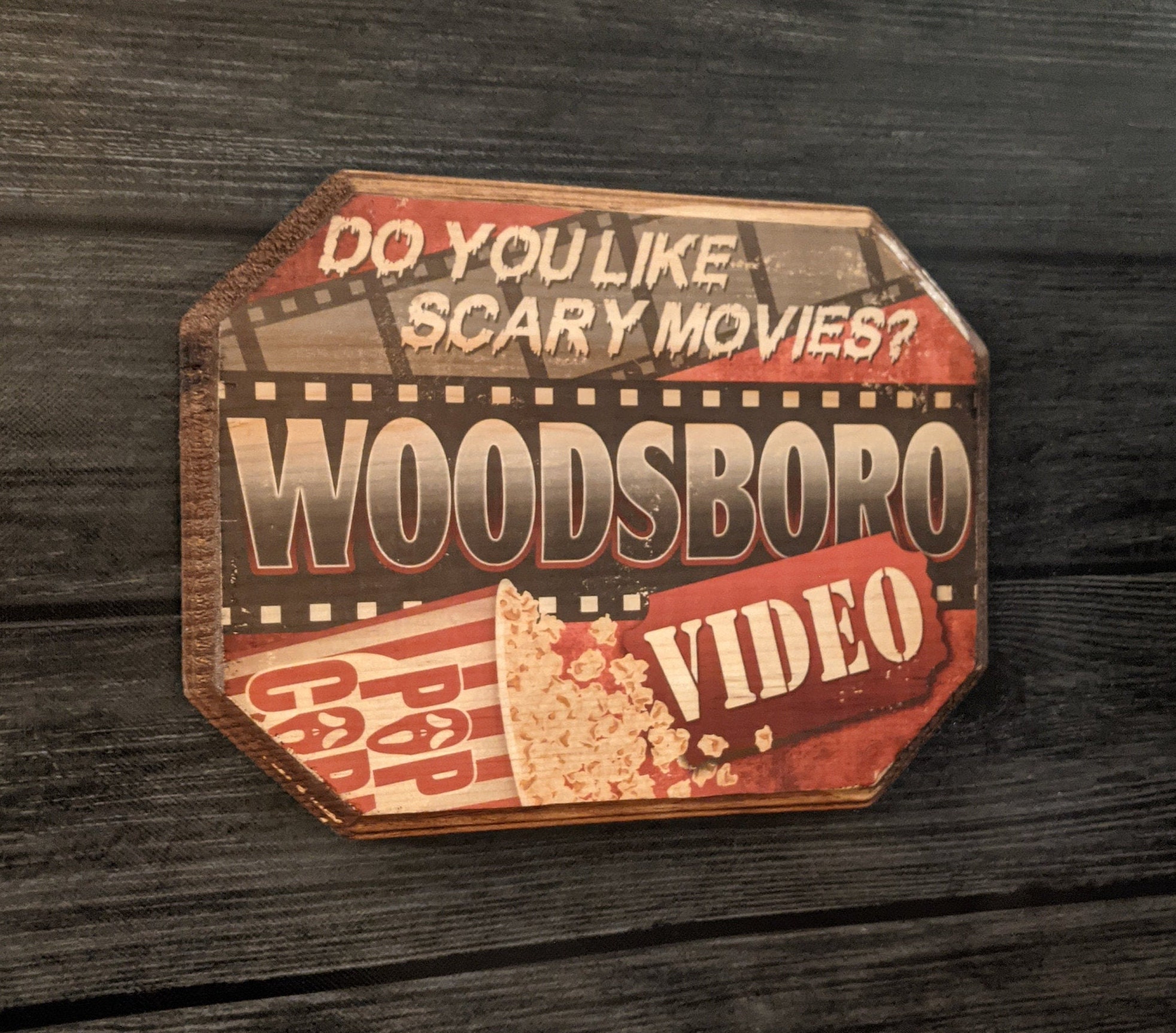 Woodsboro Video Scream Parody Horror Movie Sign Wood Sign | Etsy