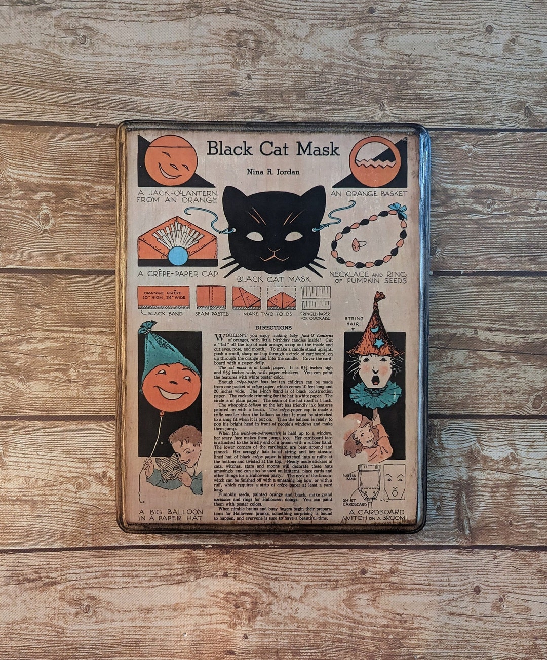Black Cat Mask Vintage Halloween Wall Art Wooden Wall Plaque - Child ...