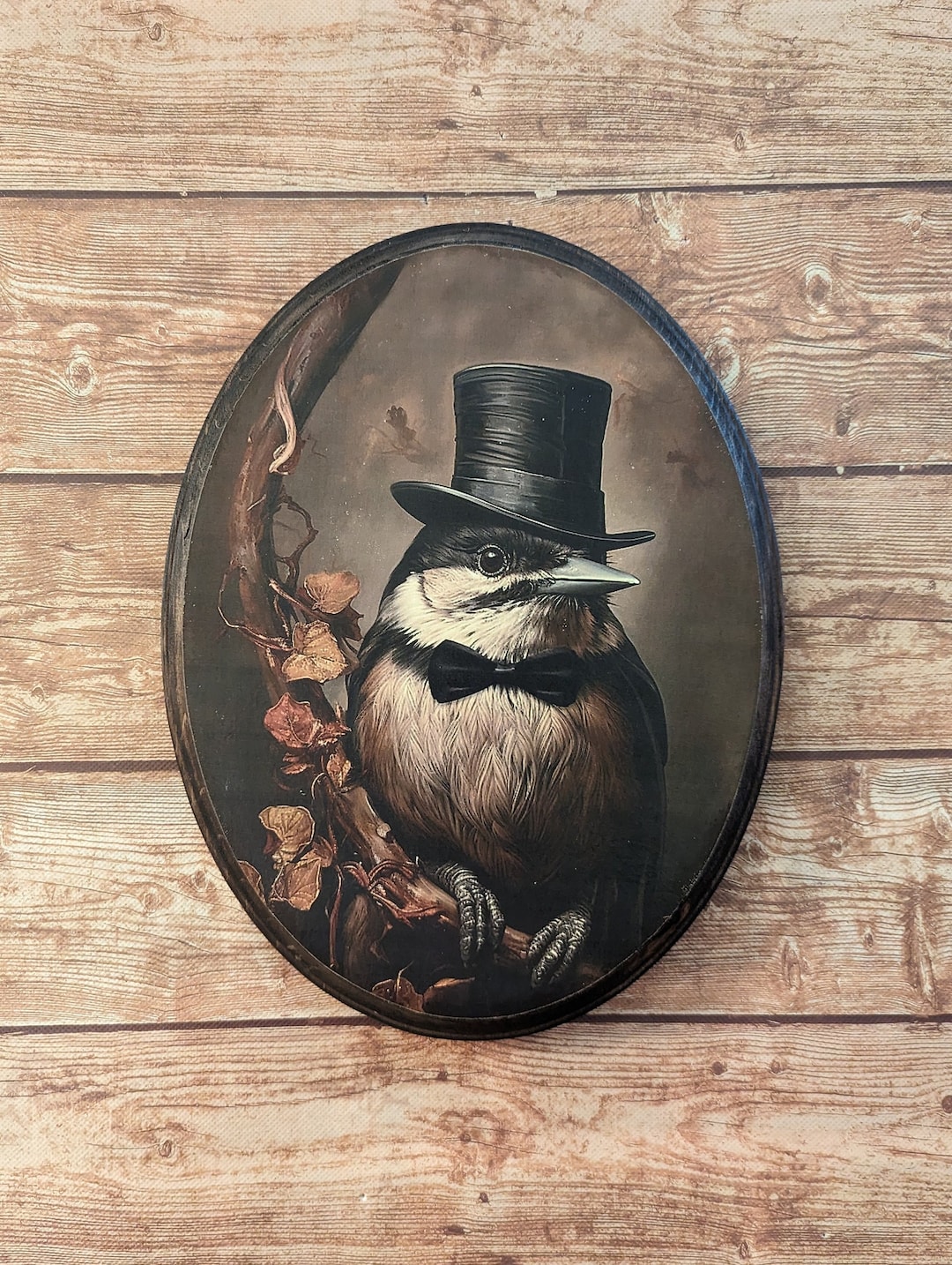 Mr Chickadee Victorian Portrait - Vintage Style Animal Wall Art - Wood ...