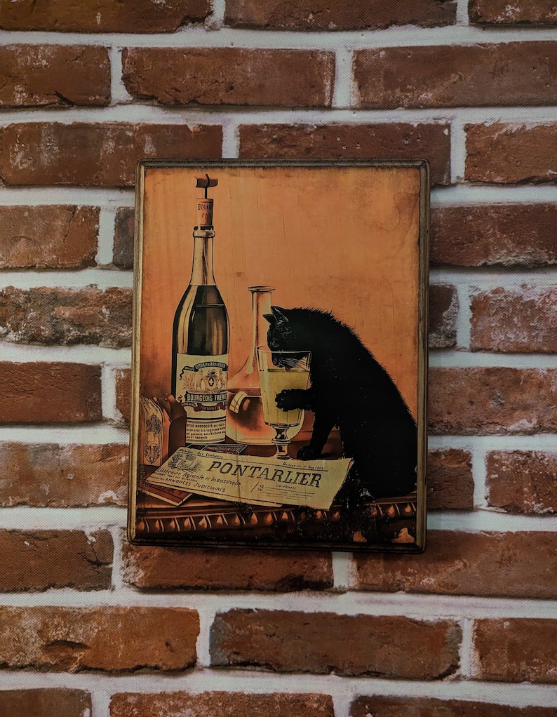 Absinthe Bourgeois Cat Wall Art Wooden Wall Sign - 1902 Absinthe Liquor ...