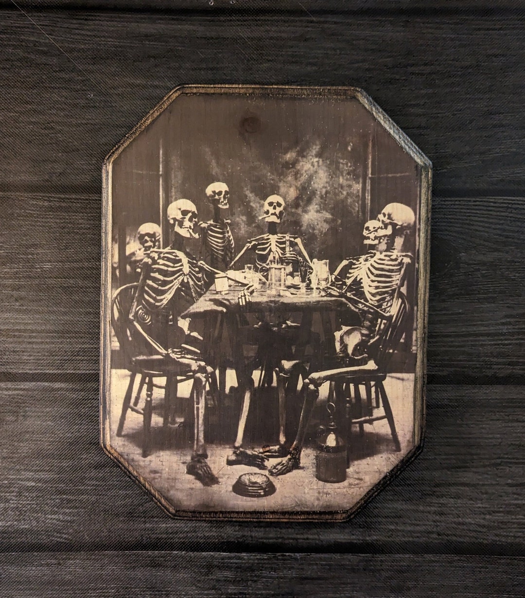Skeletons Playing Poker Photo 1865 Victorian Photography Wood Sign Wall ...
