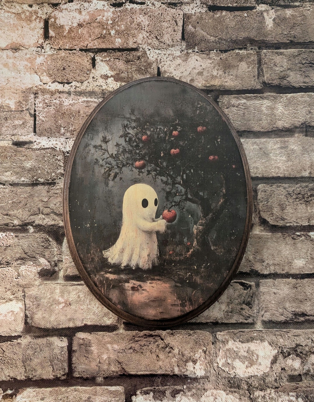 Vintage Ghost Picking Apples - Halloween Apple Fall Gothic Wall Art ...