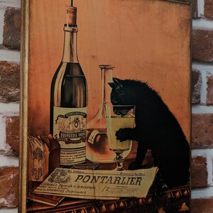 Absinthe Bourgeois Cat Wall Art Wooden Wall Sign - 1902 Absinthe Liquor ...