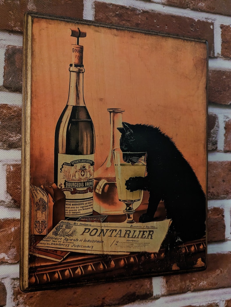 Absinthe Bourgeois Cat Wall Art Wooden Wall Sign - 1902 Absinthe Liquor ...