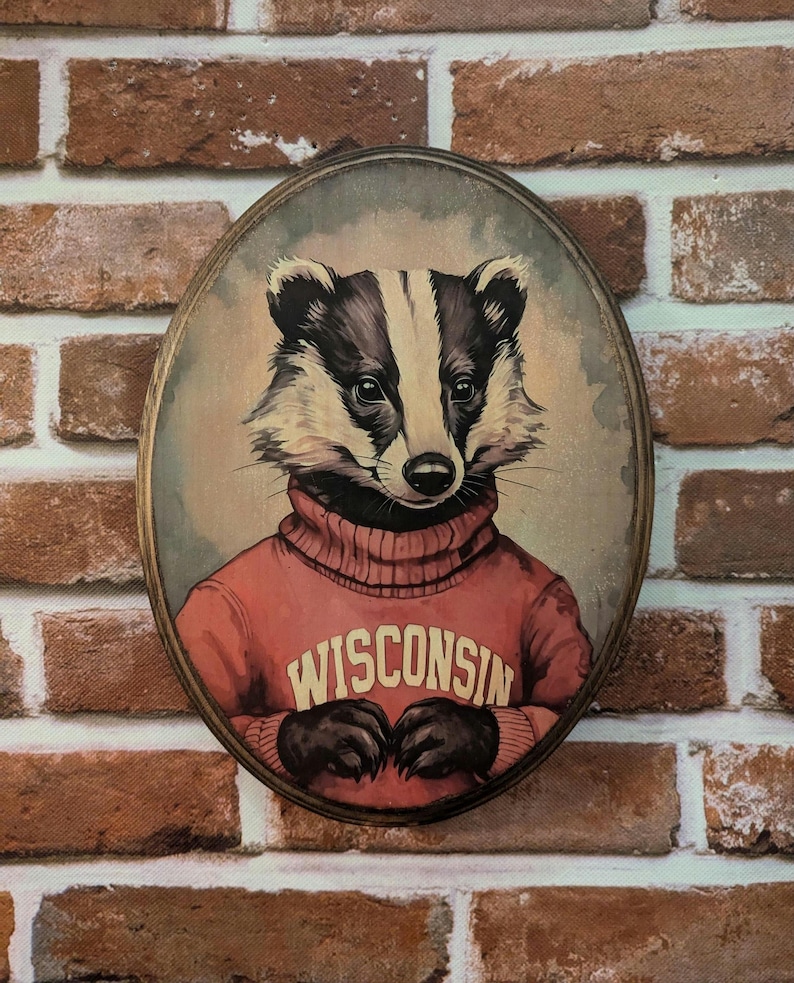 Student Badger Portrait Wooden Wall Art - Handmade Wood Plaque Sign ...