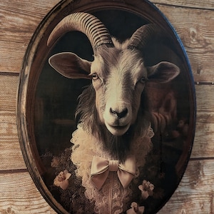 Goat Victorian Portrait - Vintage Style Animal Wall Art - Wooden Decor ...
