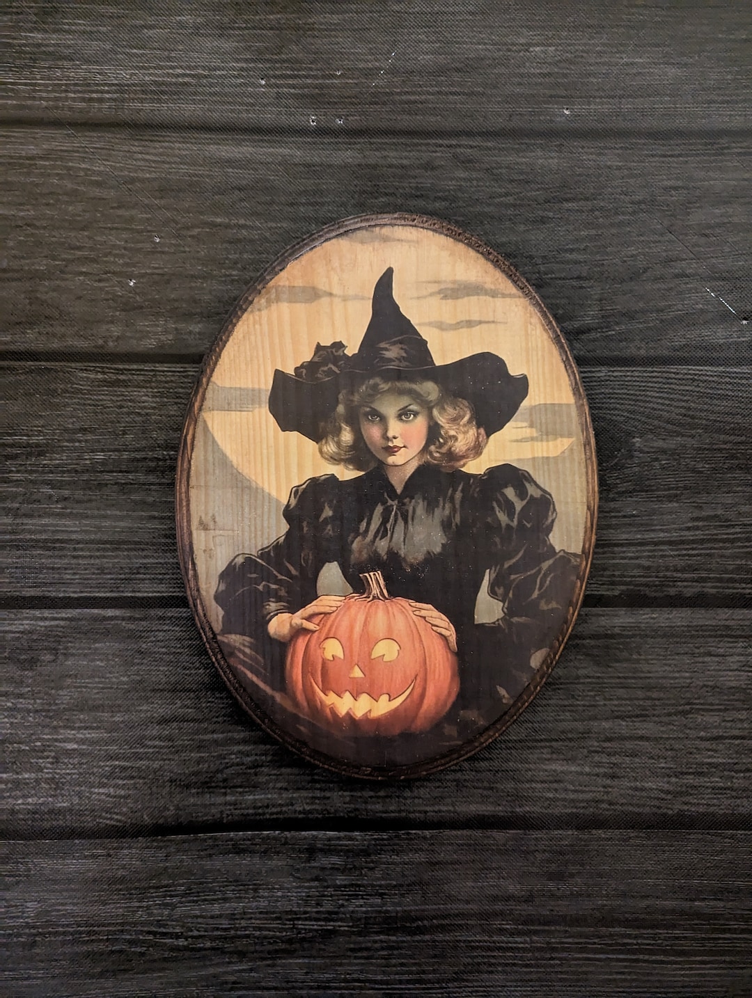 Vintage Witch With Pumpkin Halloween Wall Art Witch Wall Art Handmade ...