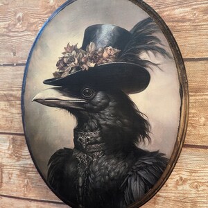 Miss Crow Victorian Portrait - Vintage Style Animal Wall Art - Wooden ...