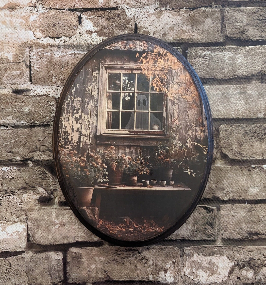 Vintage Ghost Looking Out Window - Halloween Fall Gothic Wall Art ...