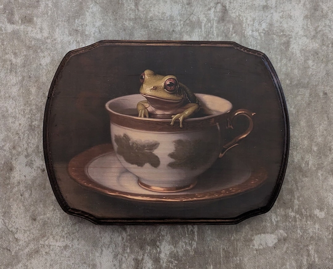 Frog in Teacup Wall Art Handmade Wood Plaque Sign Frog Toad Amphibian ...