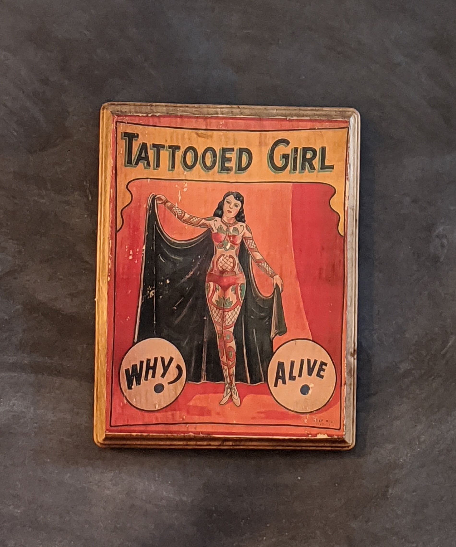 Tattooed Girl Freak Show Sideshow Vintage Art Hanging Wall Plaque Sign ...