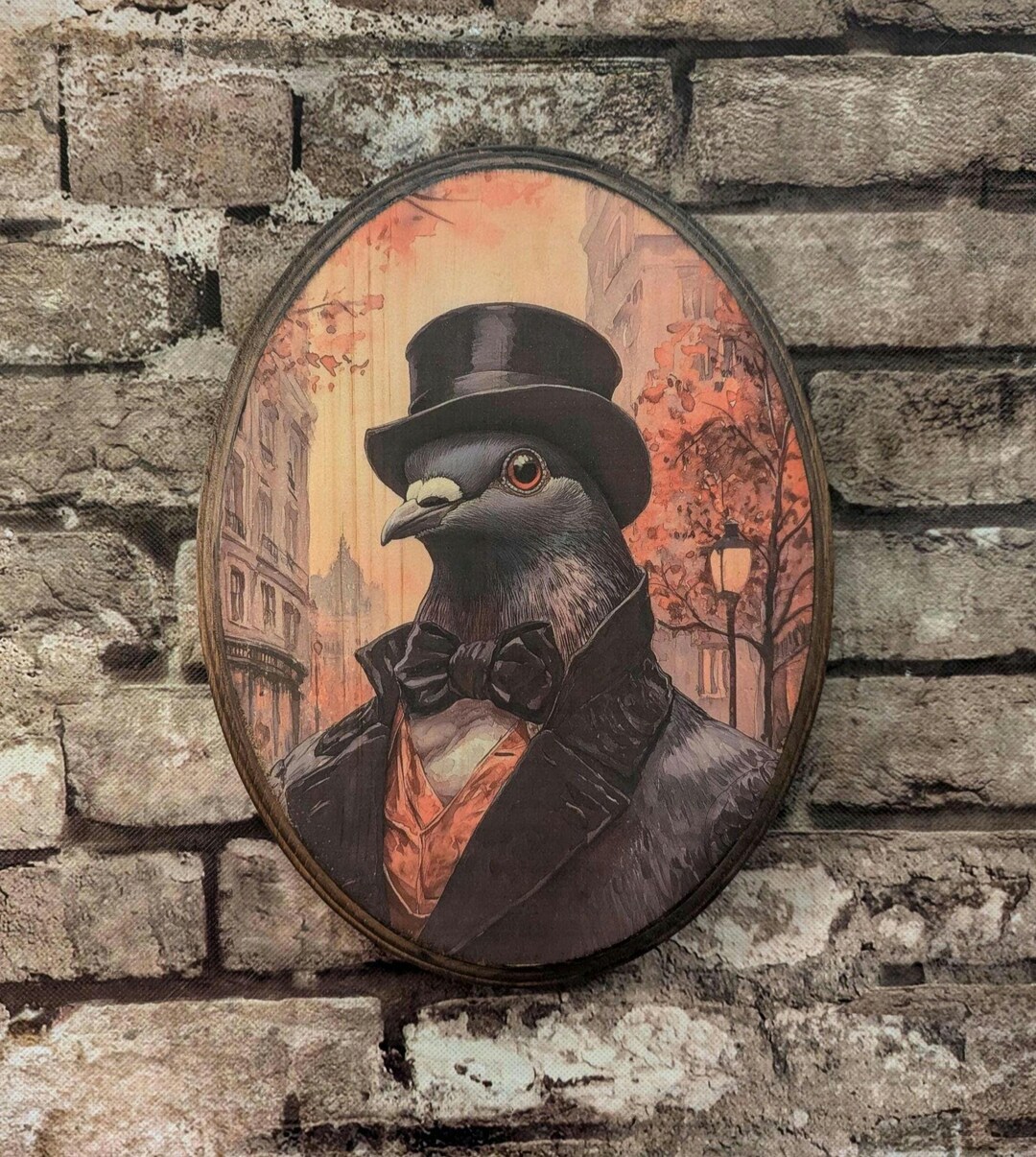 Mr Pigeon Victorian Portrait - Vintage Style Animal Wall Art - Wooden ...