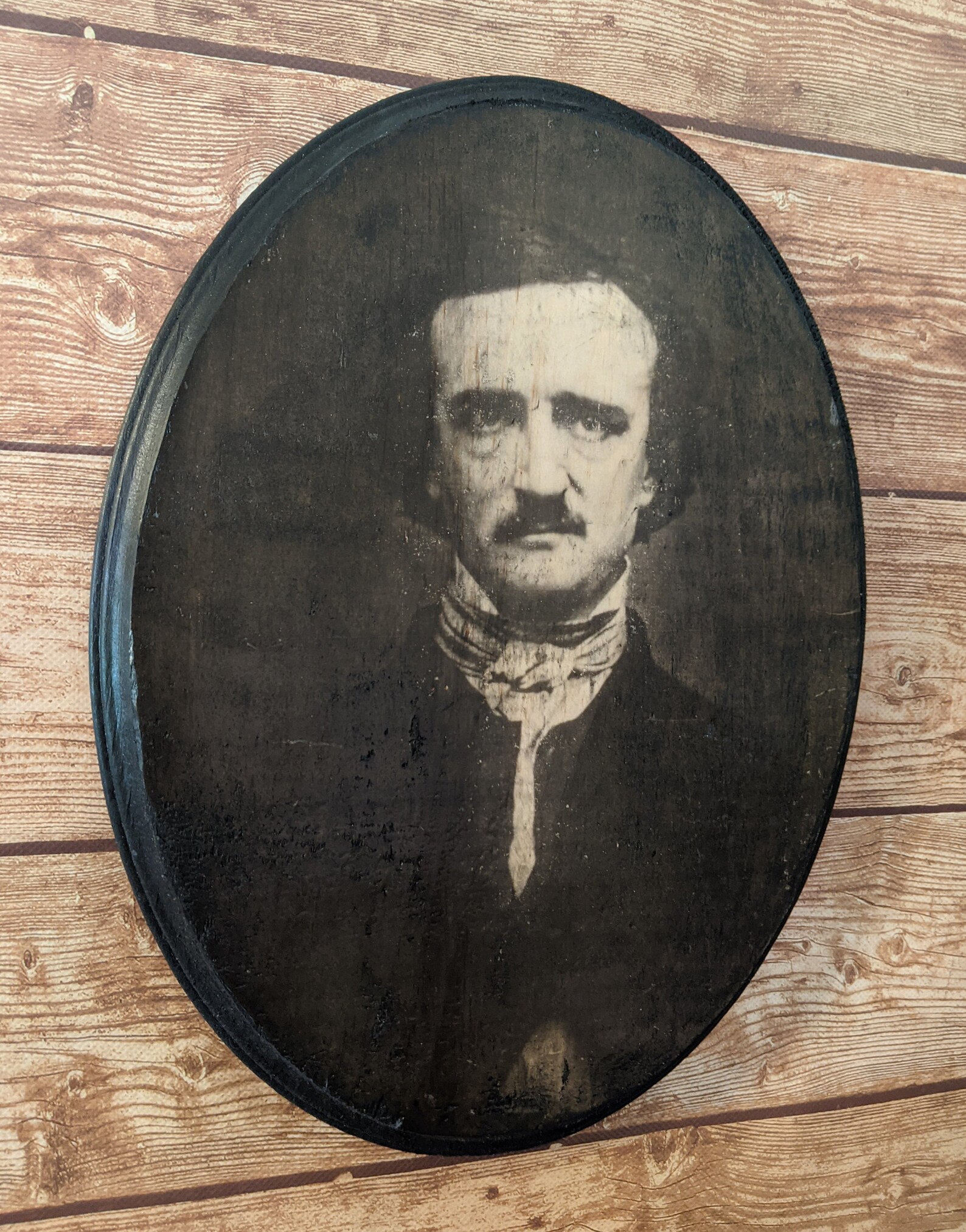 Edgar Allan Poe Portrait Wooden Sign Wall Plaque Handmade Wood Ink ...