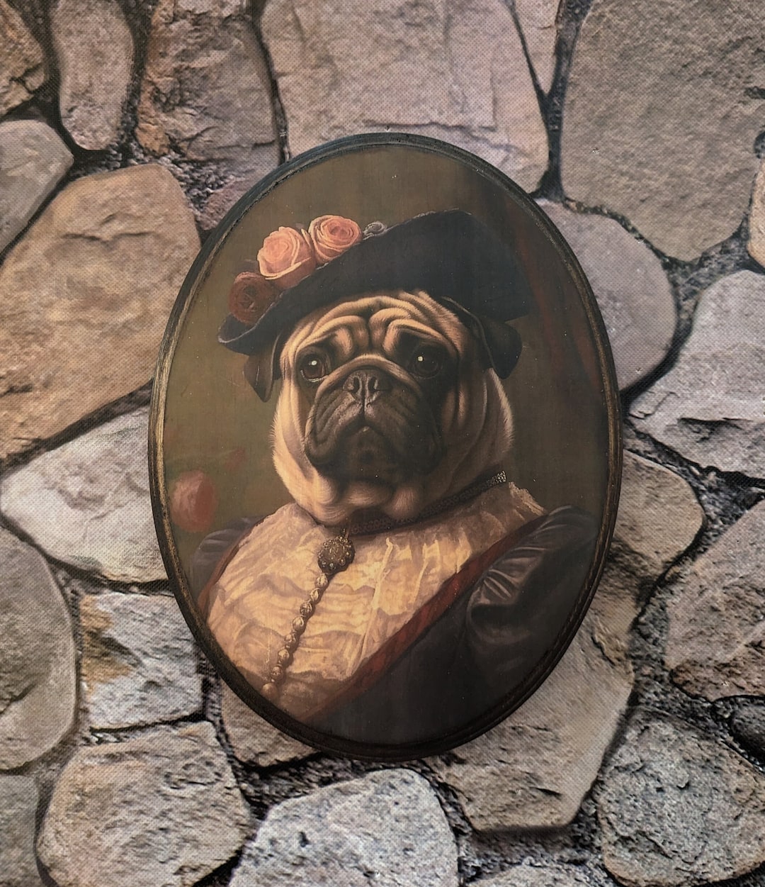Miss Pug Dog in Flower Hat Victorian Portrait - Vintage Style Animal ...