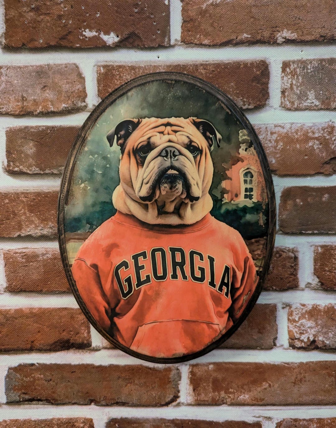Student Bulldog Portrait Wooden Wall Art - Handmade Wood Plaque Sign ...