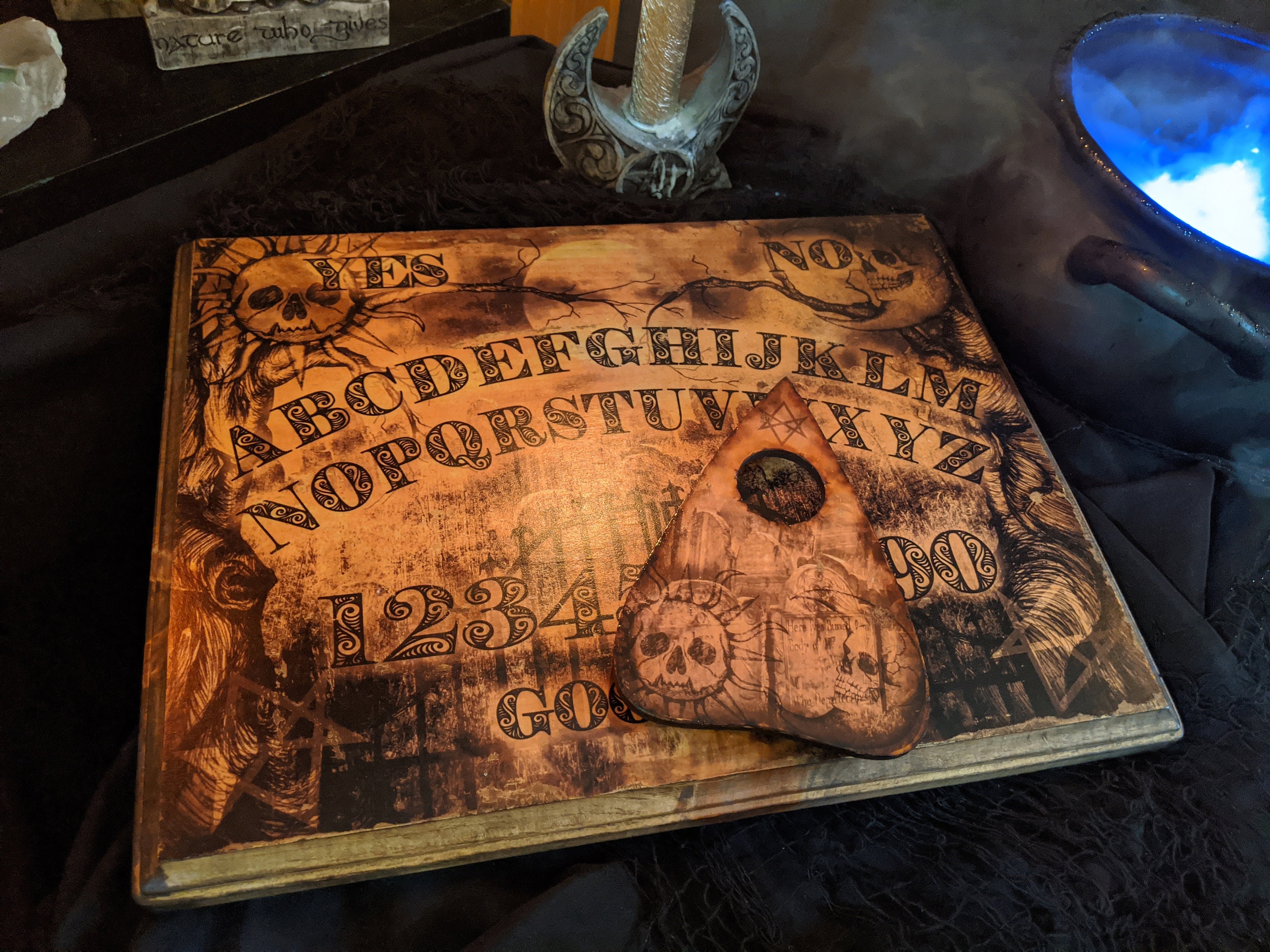 Full Size Wooden Spirit Board With Planchette - Wood Plaque ...