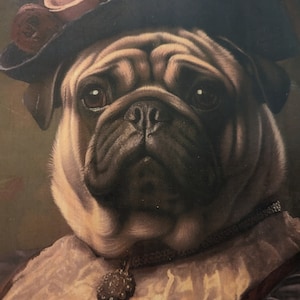 Miss Pug Dog in Flower Hat Victorian Portrait - Vintage Style Animal ...