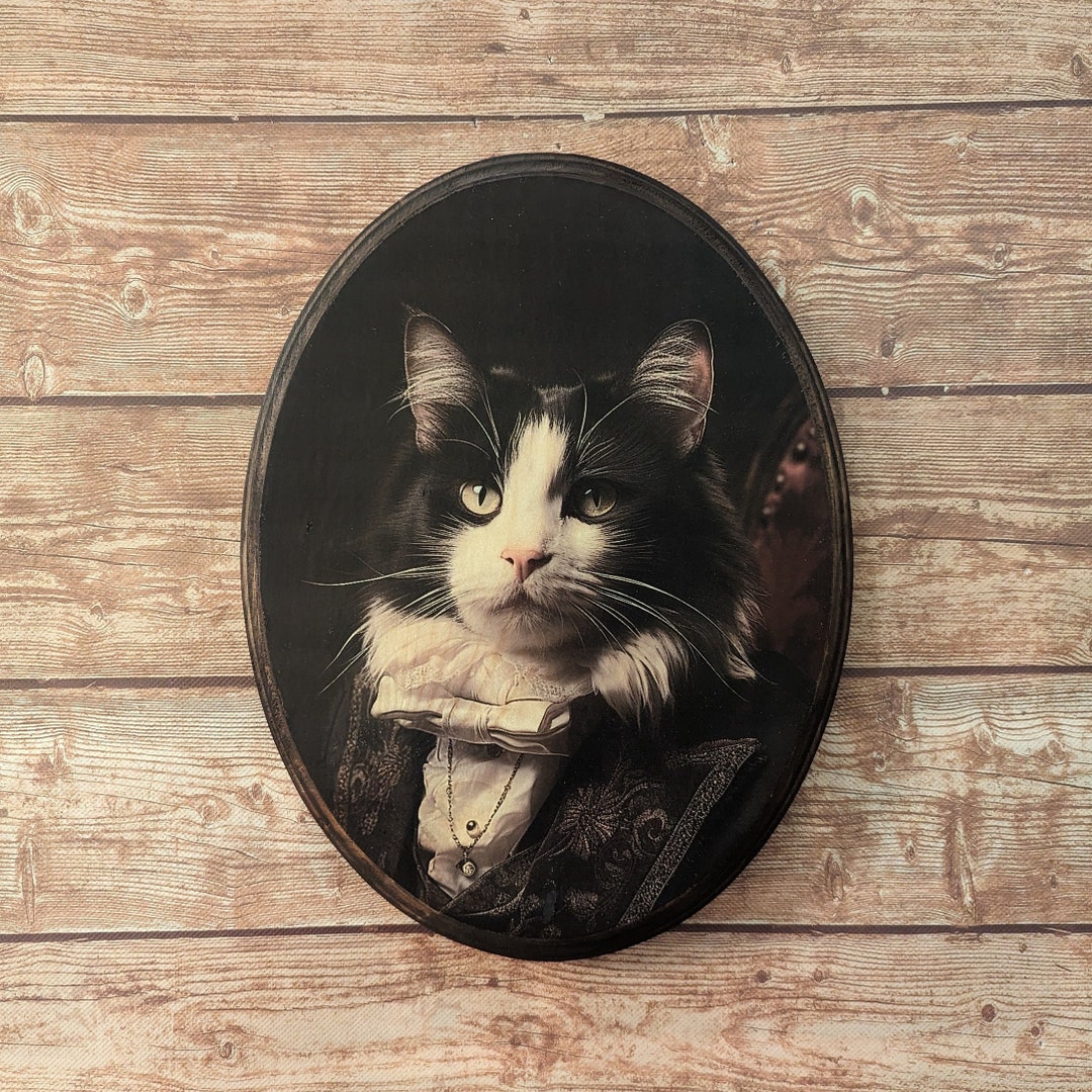 Mr Tuxedo Cat Victorian Portrait Vintage Style Animal Wall Art Wooden ...