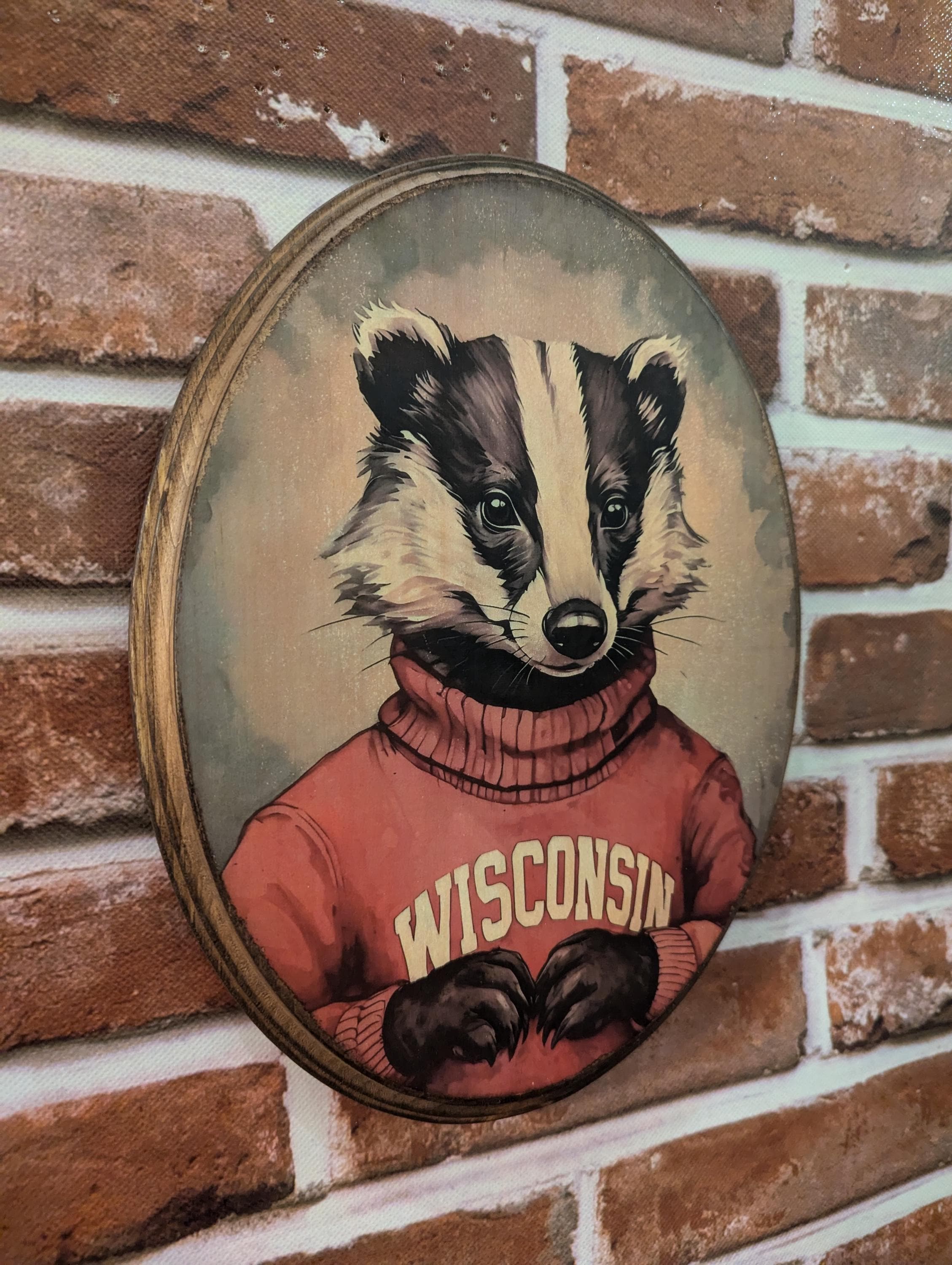 Student Badger Portrait Wooden Wall Art - Handmade Wood Plaque Sign ...