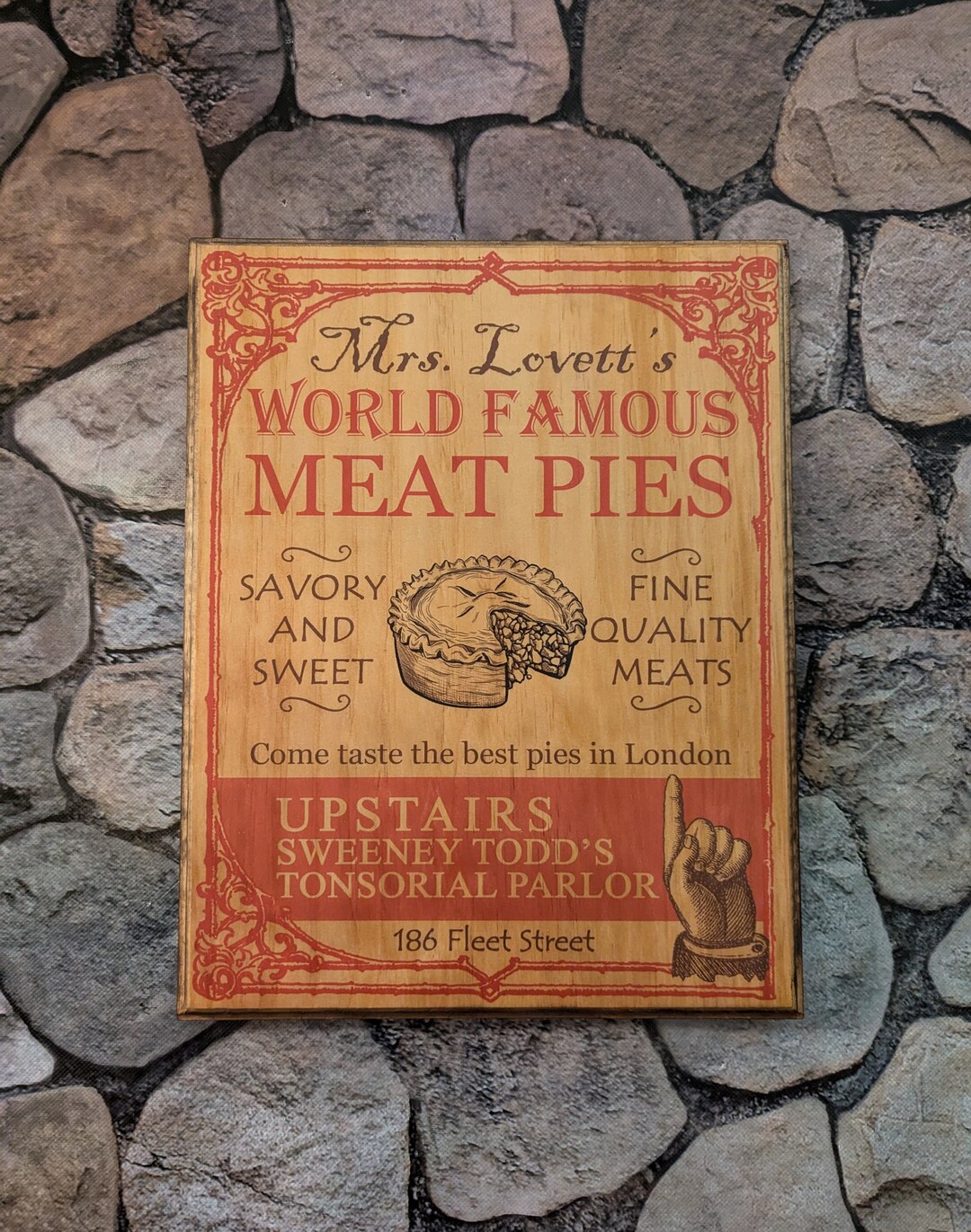 XL Mrs Lovett's Meat Pies (extragroße 11 "x 14 ") Wandtafel aus Holz ...