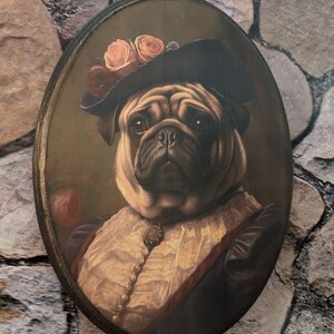 Miss Pug Dog in Flower Hat Victorian Portrait - Vintage Style Animal ...