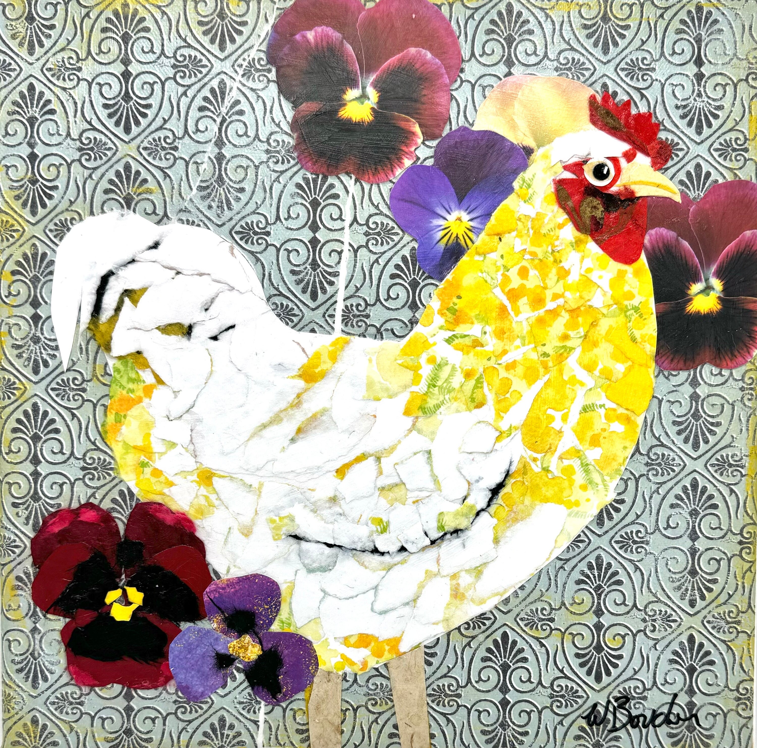 Framed Original Paper Collage, Spring Chicken by Wendy Boucher, 12x12 ...