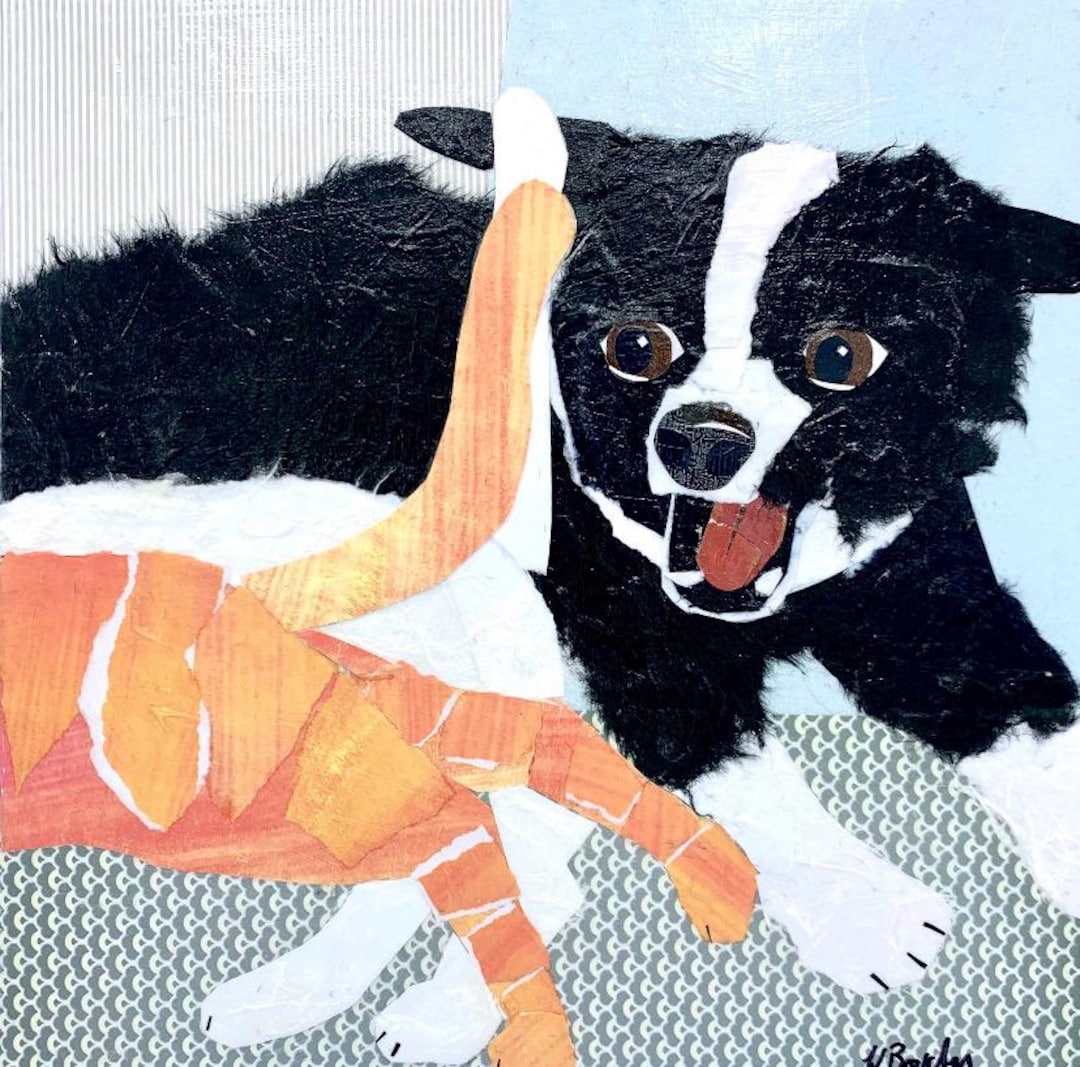 Framed Original Paper Collage, Herding Cats by Wendy Boucher, 12x12 ...