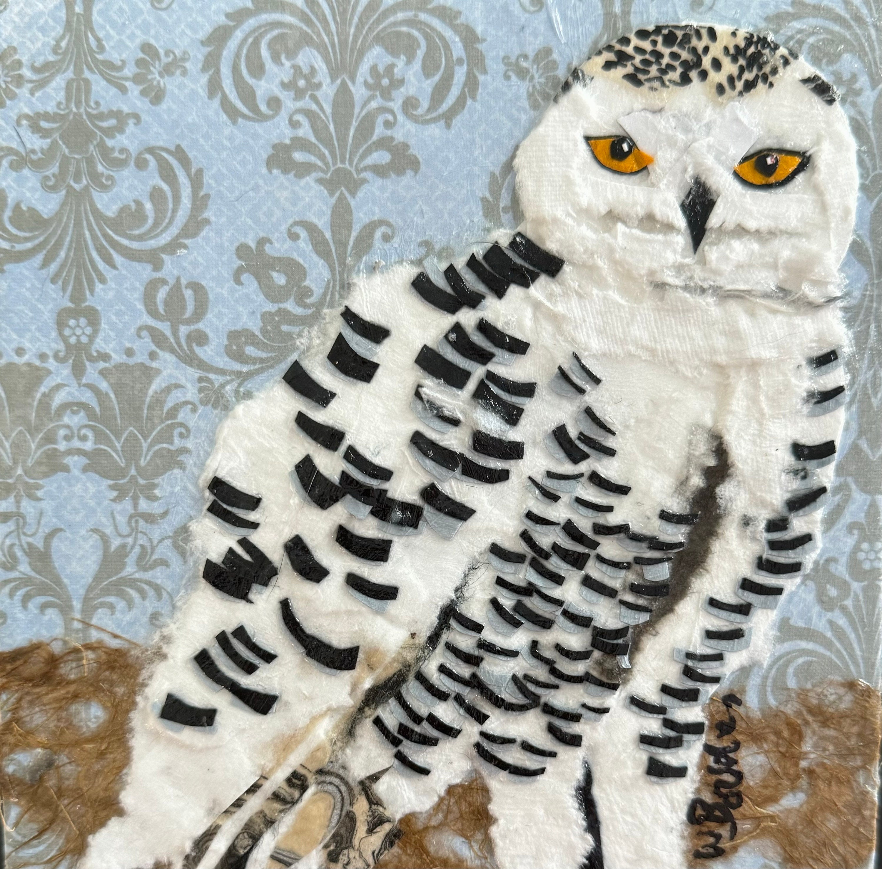 Paper Collage Art, Snowy Owl by Wendy Boucher, 6x6 - Etsy