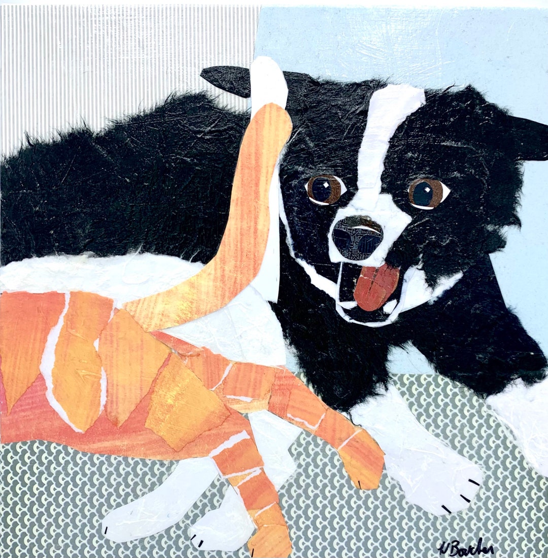 Paper Collage Art, Herding Cats, Framed Original Collage by Wendy ...