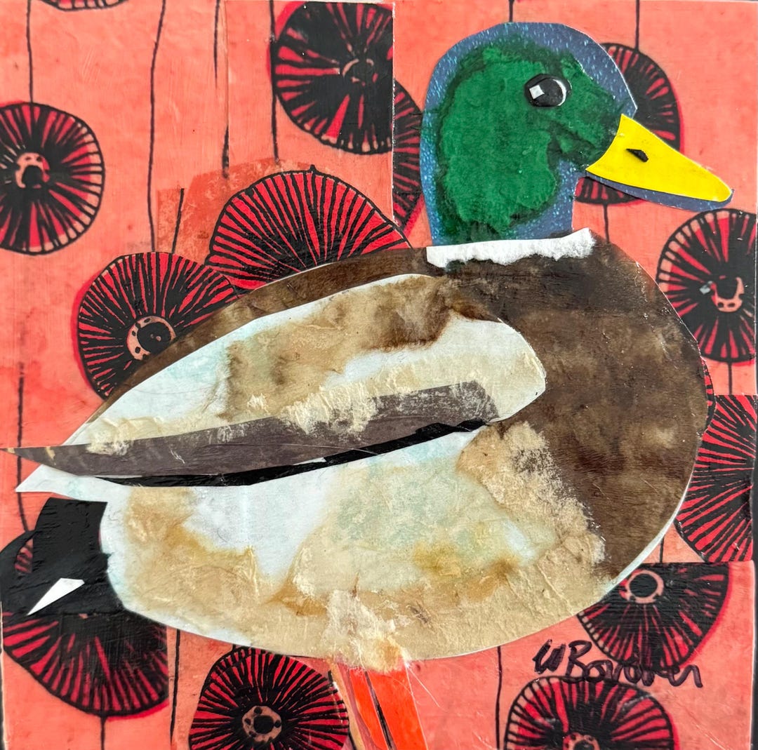 Paper Collage Art, Duck, 6x6”, by Wendy Boucher, Ready to Hang or Sit ...
