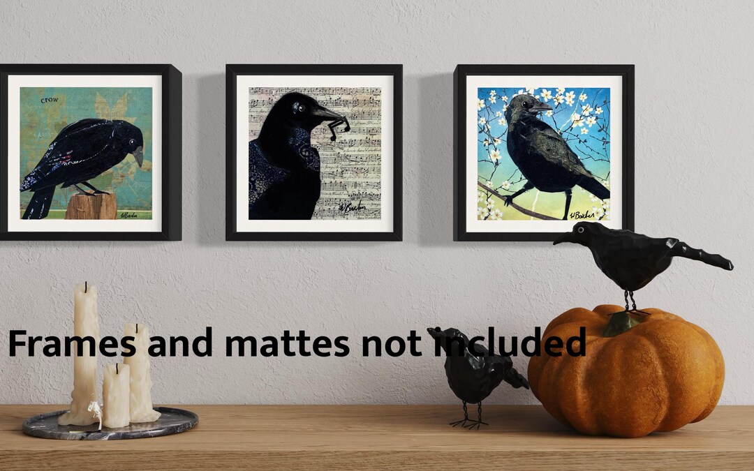 Crow Art Print Set by Wendy Boucher: Crow, Music Crow, and Blossom Crow ...
