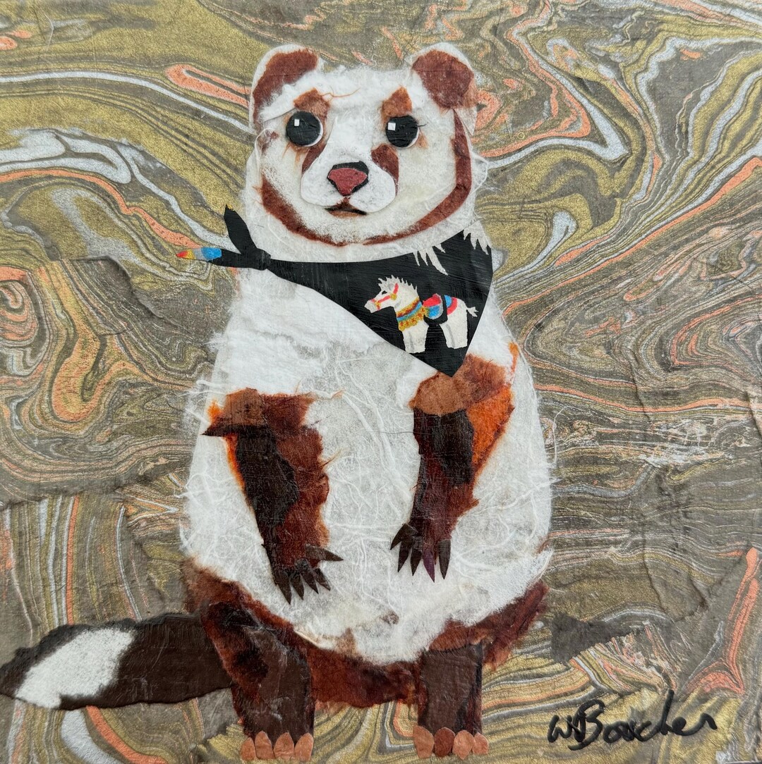 Paper Collage Art, Pudgy Ferret in a Horse Bandana by Wendy Boucher ...