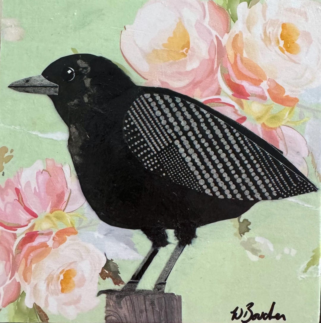 Paper Collage Art, Fancy Crow, 6x6”, by Wendy Boucher, Ready to Hang or ...