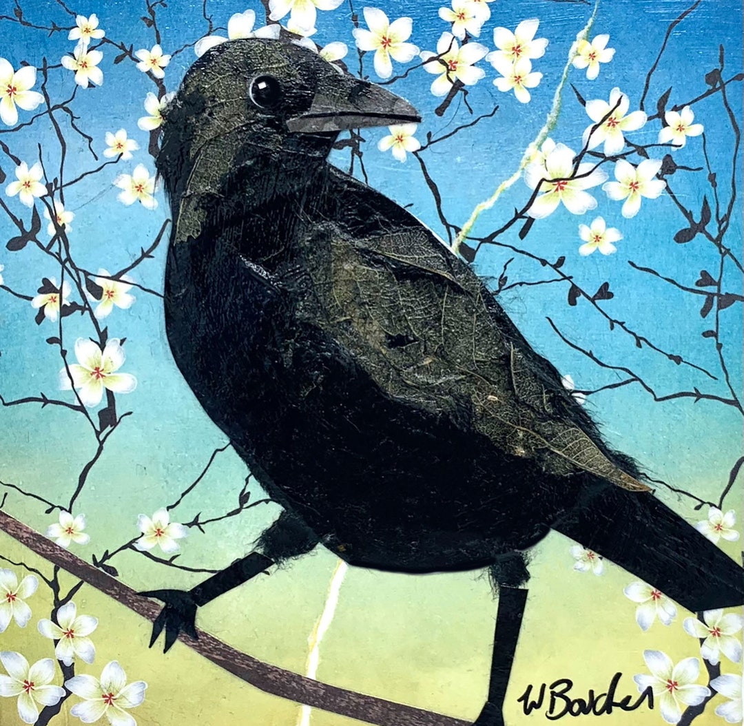 Wee Fine Art Print, Blossom Crow by Wendy Boucher, 6x6, Ready to Hang ...