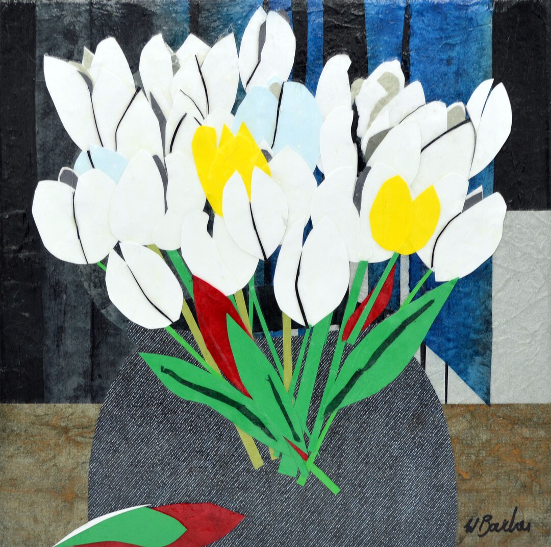 Paper Collage April Flowers by Wendy Boucher - Etsy