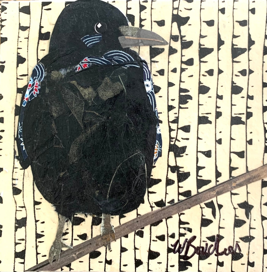 September Crow 6x6 Paper Collage by Wendy Boucher - Etsy