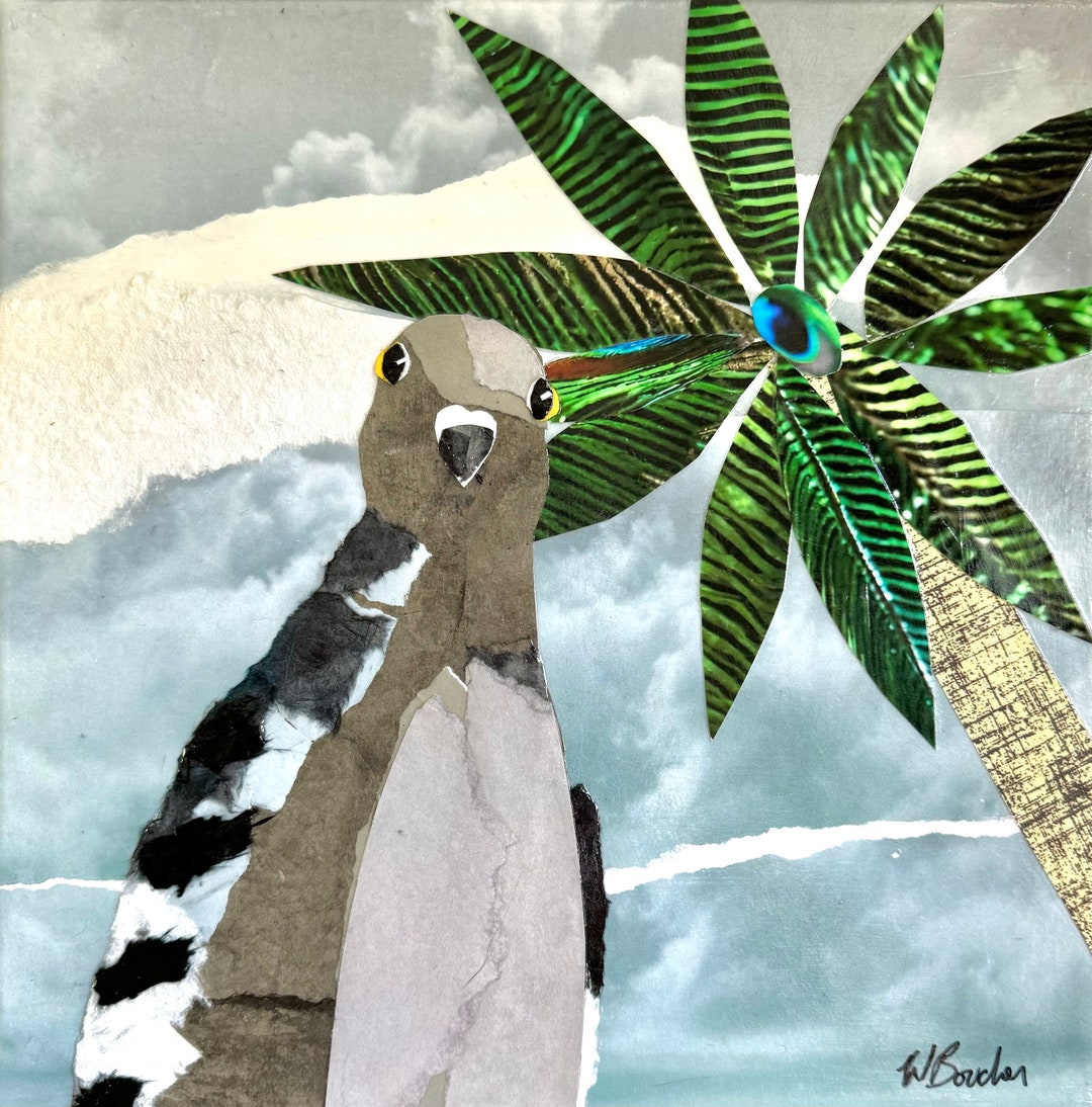 Paper Collage Art, I See You, Original Collage by Wendy Boucher, Pigeon ...