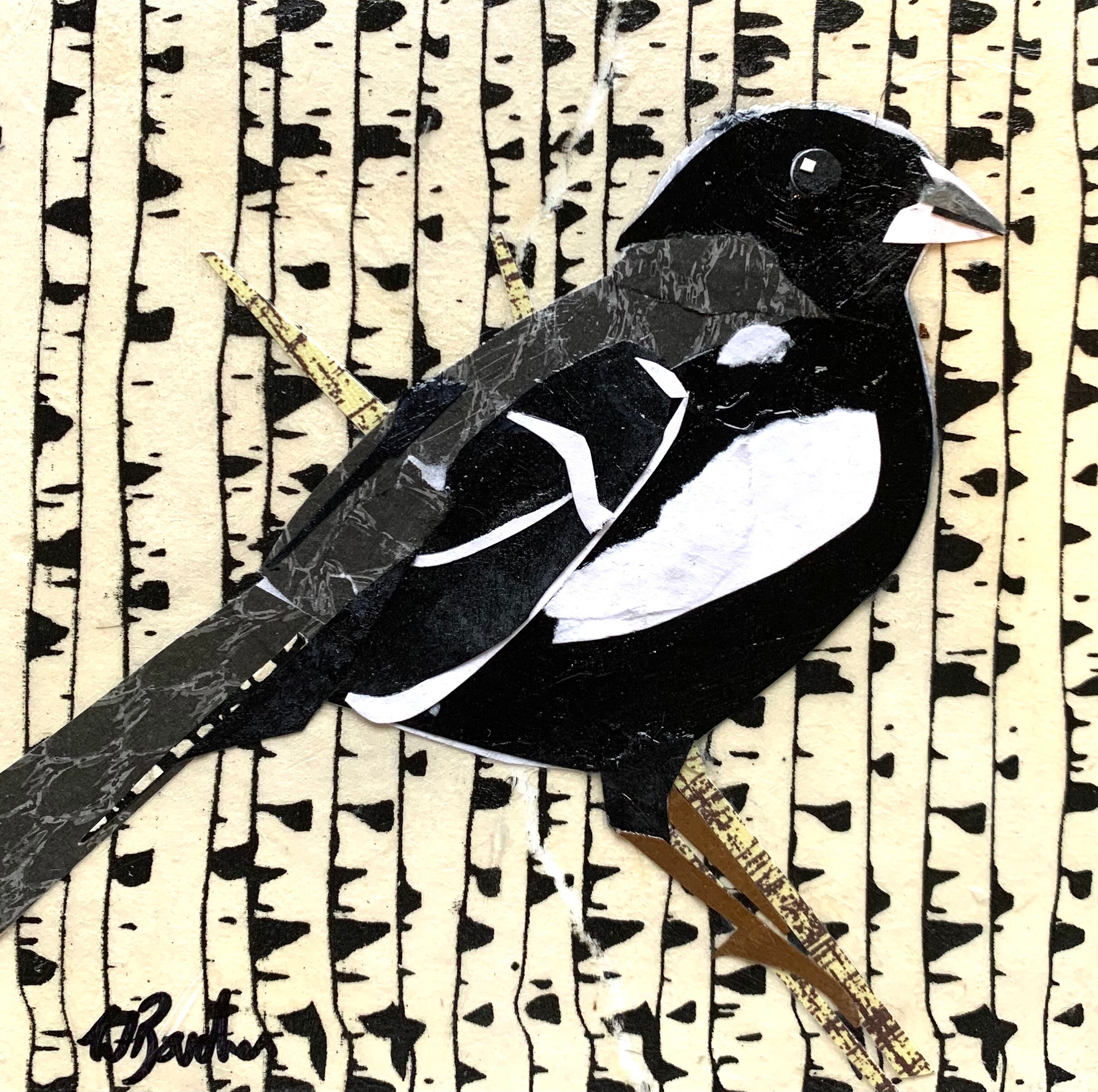 Paper Collage Art of Colorados Lark Bunting, by Wendy Boucher, 6x6 - Etsy