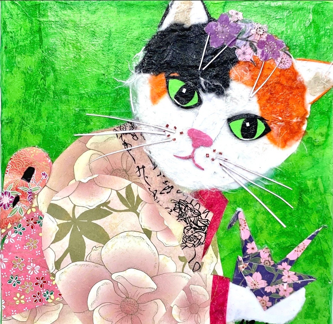 Paper Collage Art, Origami Girl, Original Collage by Wendy Boucher ...