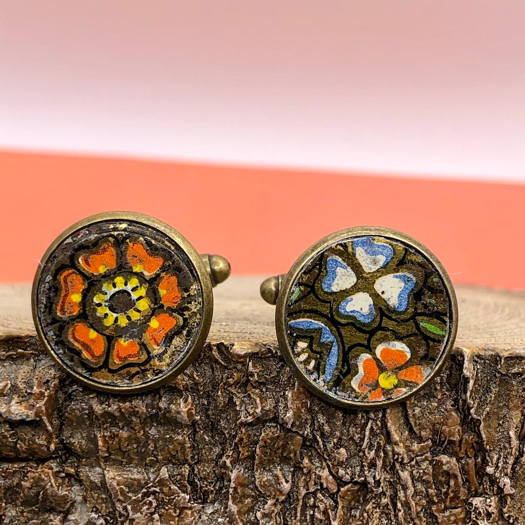 1950s Orange and Blue Floral Tin Cufflinks - Etsy