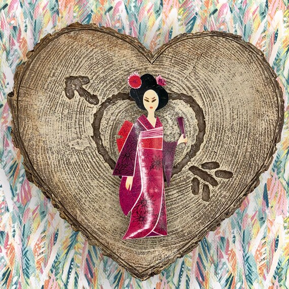 1960s Geisha Girl Brooch With Fan Handmade From Vintage Tin - Etsy