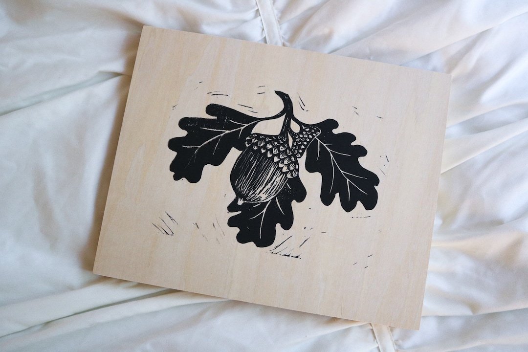 Acorn Wood Panel Print, Linocut Print, Block Print, Handmade Print ...