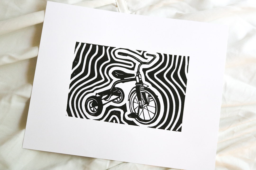 Tricycle Print, Linocut Print, Handmade Print, Art Print, 8x10 Print - Etsy