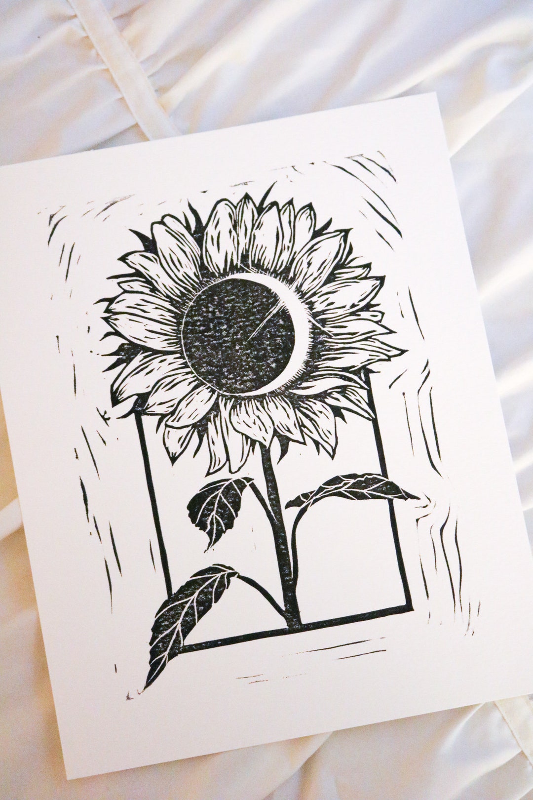 Sunflower Eclipse Linocut Print, Handmade Art (8x10) - Etsy