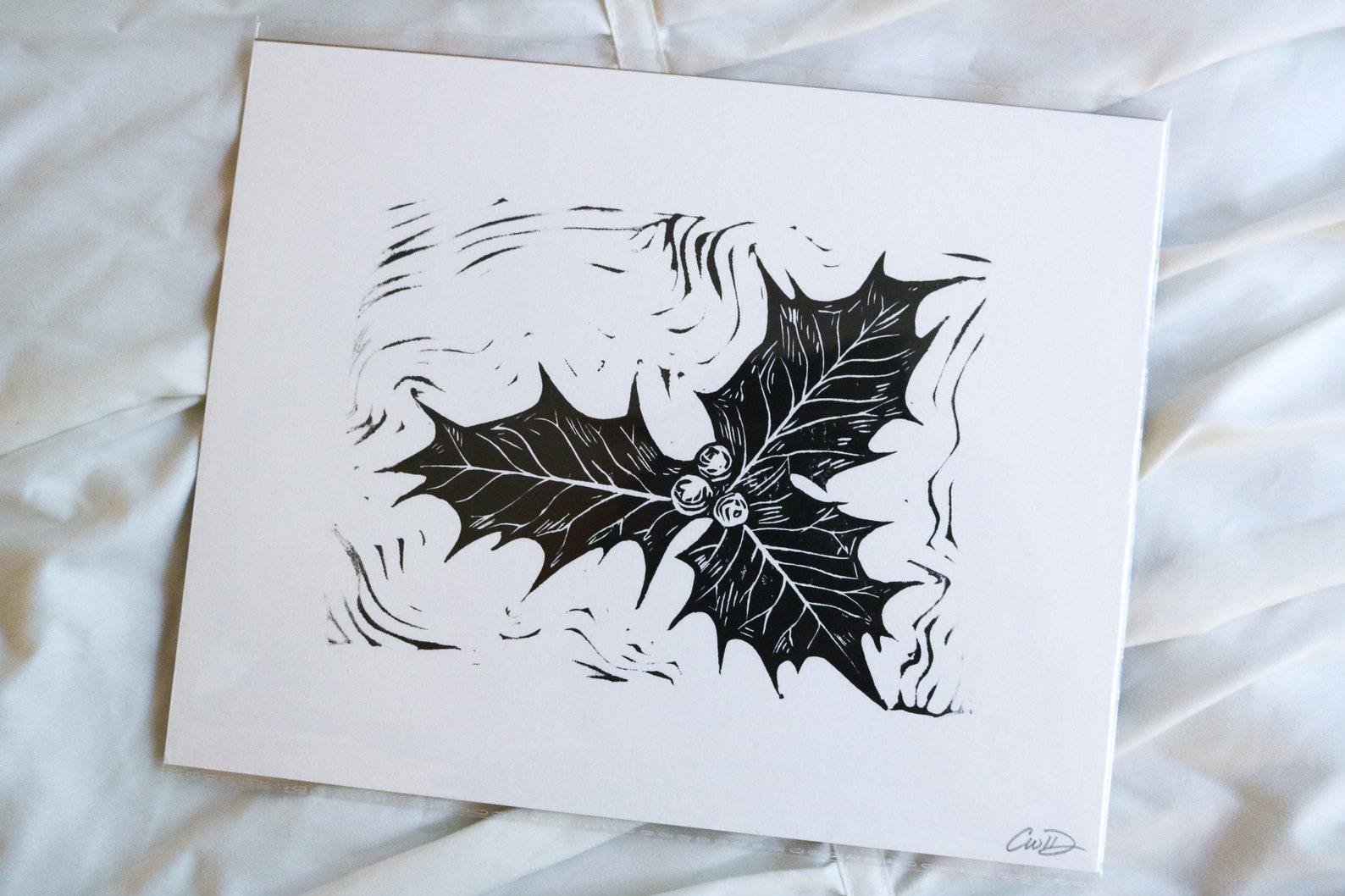 Holly Print, Linocut Print, Block Print, Handmade Print, 8x10 Print - Etsy
