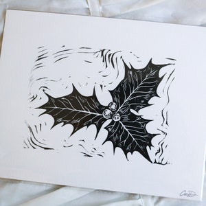 Holly Print, Linocut Print, Block Print, Handmade Print, 8x10 Print - Etsy