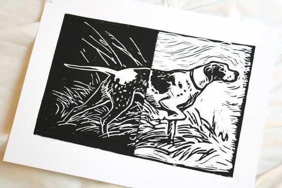 The Hunt Dog Print Linocut Print Handmade Print Art Print | Etsy