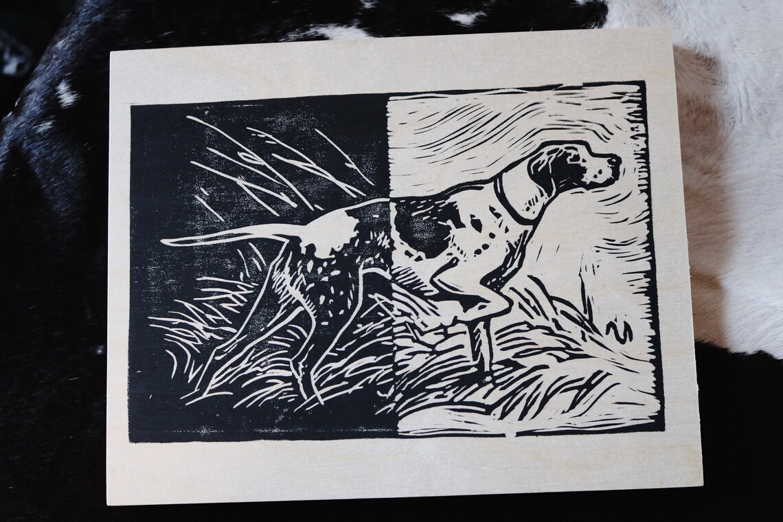 Dog Wood Panel Print, Linocut Print, Handmade Print, 8x10 Print - Etsy
